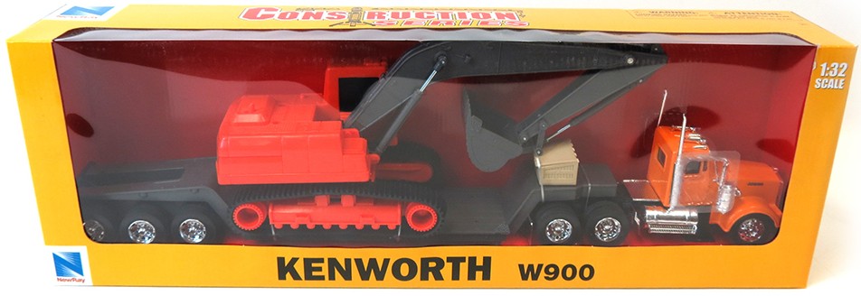 1/32 Kenworth W900 w/Lowboy Trailer & Challenger Excavator (Die Cast ...